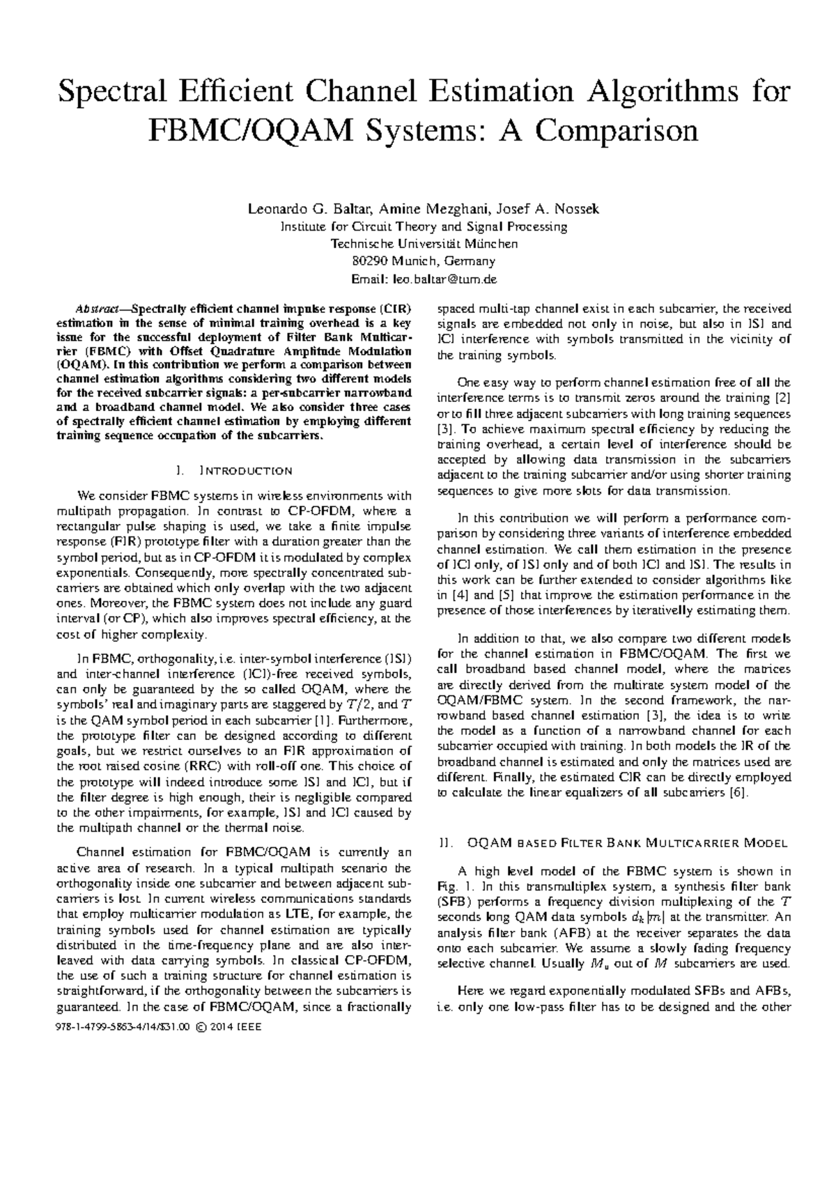 Document - Electrical Enginnering - Spectral Efficient Channel Estimation Algorithms for FBMC ...