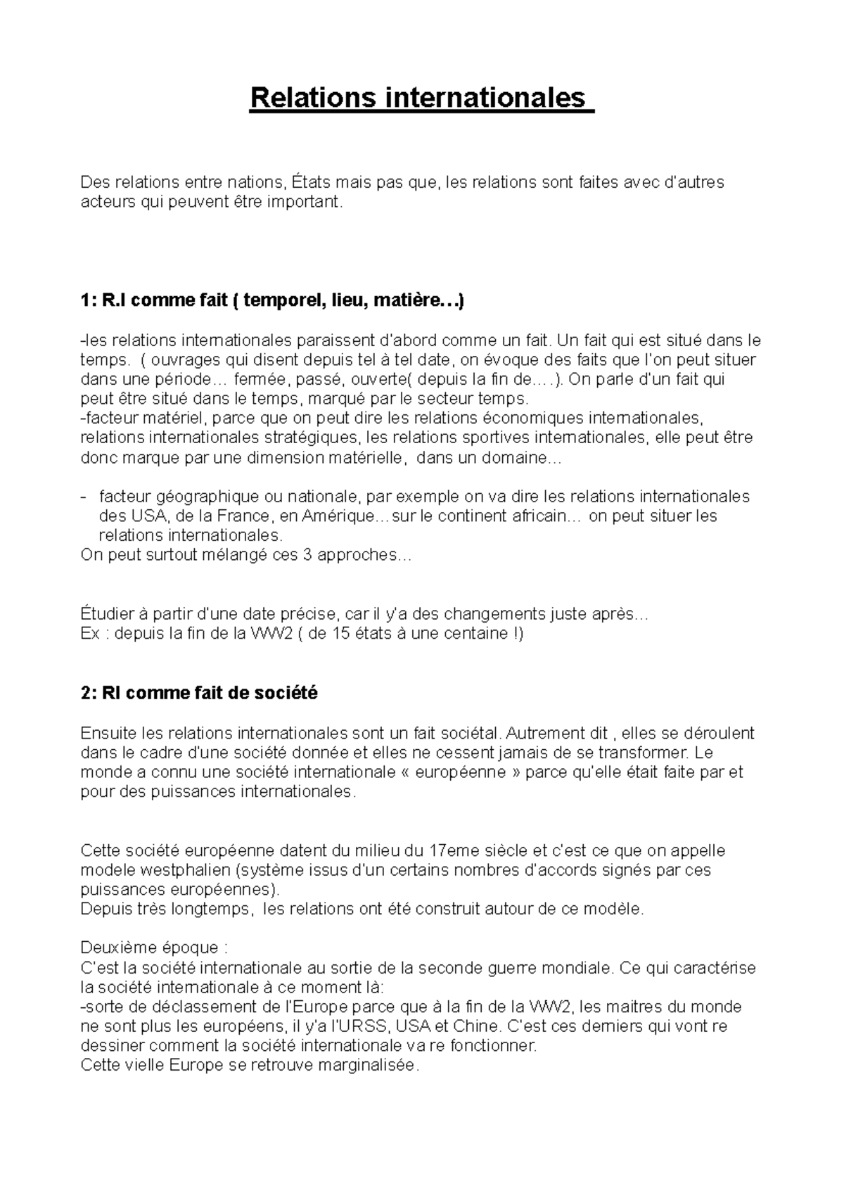 Cm - cours - Relations internationales Des relations entre nations ...