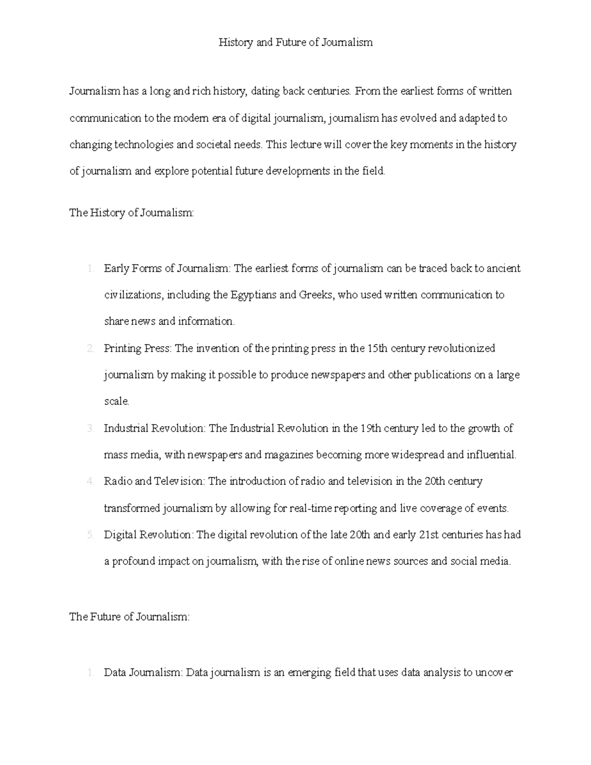 History and Future of Journalism - History and Future of Journalism ...