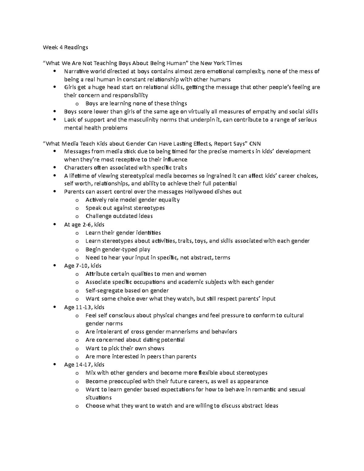 Week 4 Readings - Article summaries relatin to Gendered and racialized ...