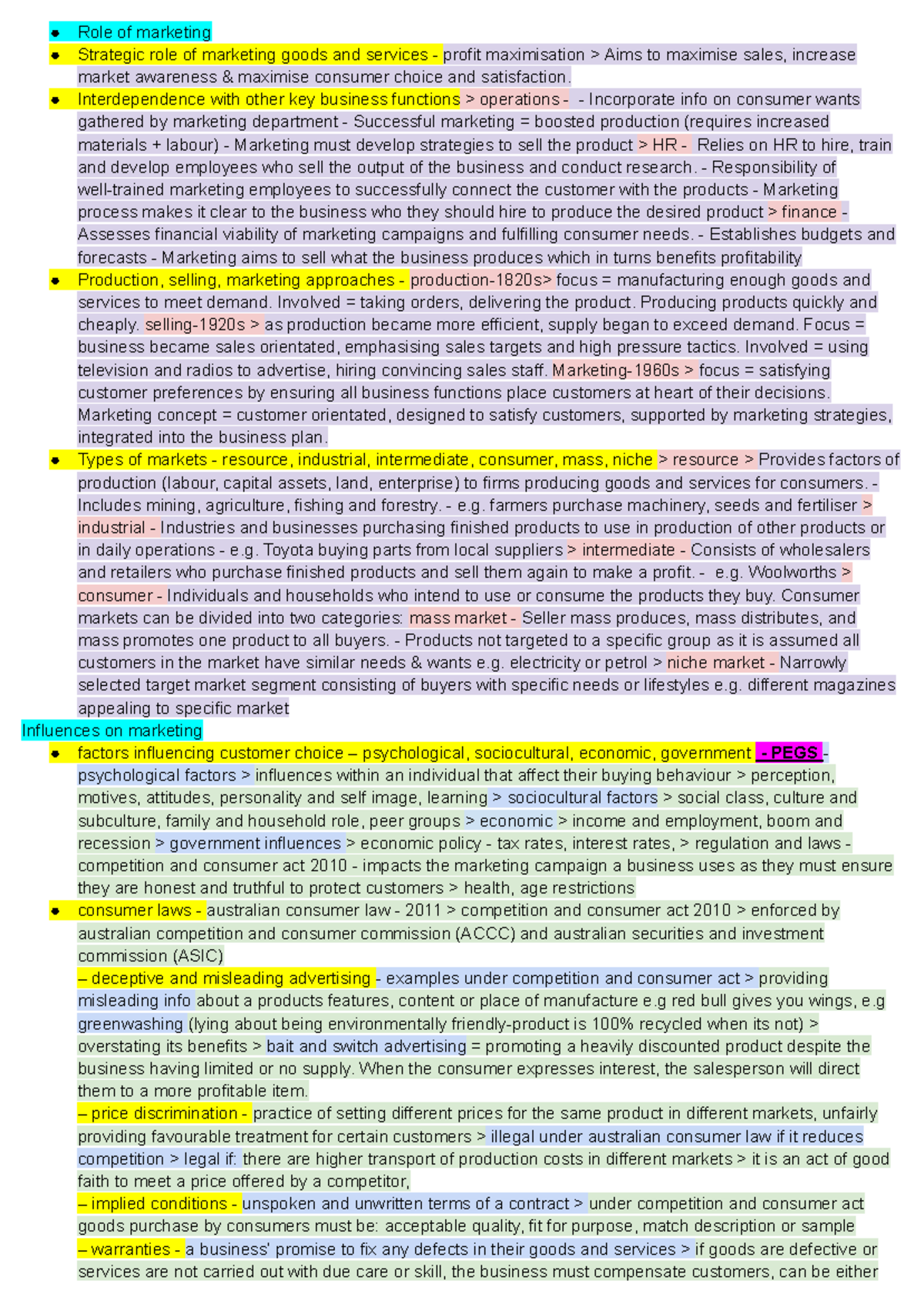 Business summary sheet - Role of marketing Strategic role of marketing ...