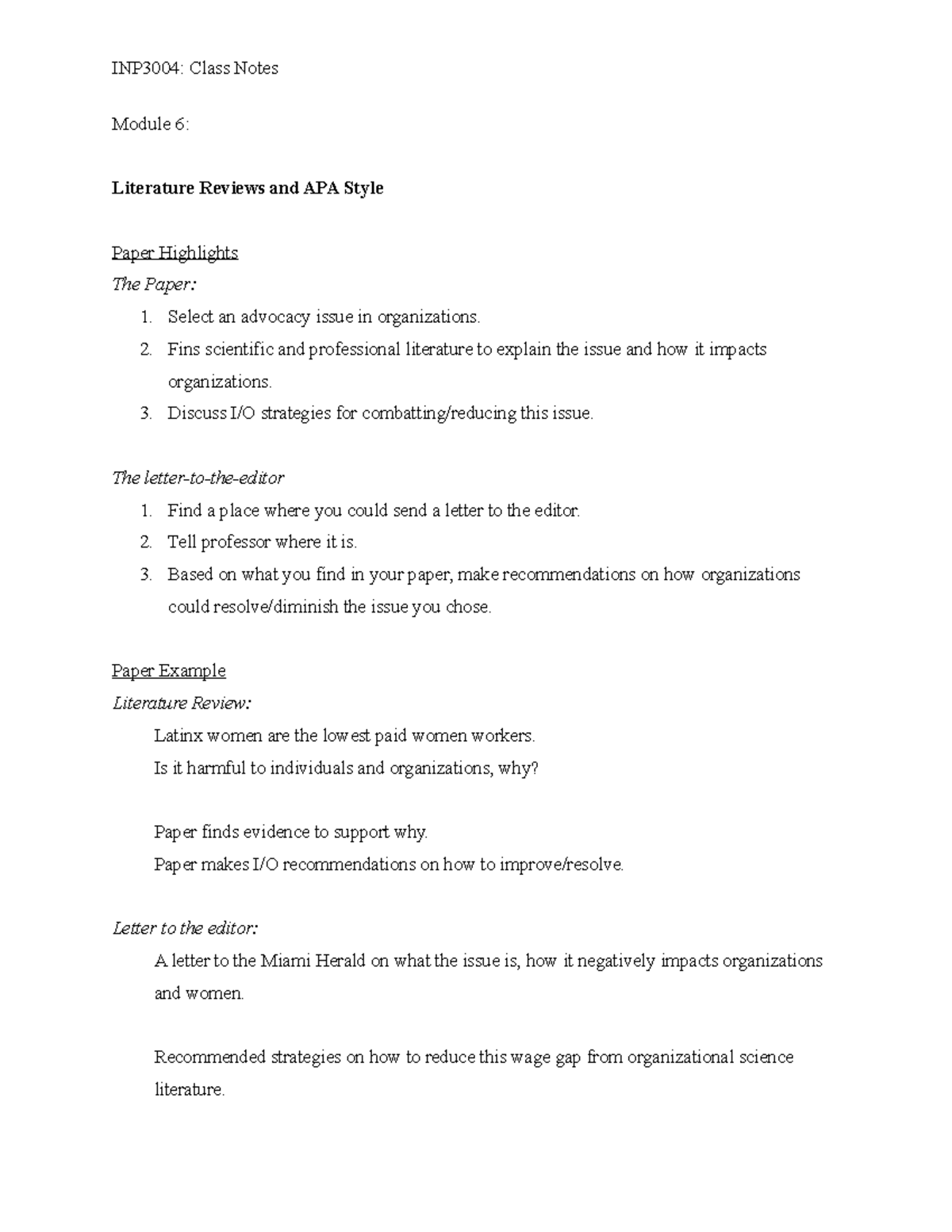 INP3004-Module 6Notes - INP3004: Class Notes Module 6: Literature ...