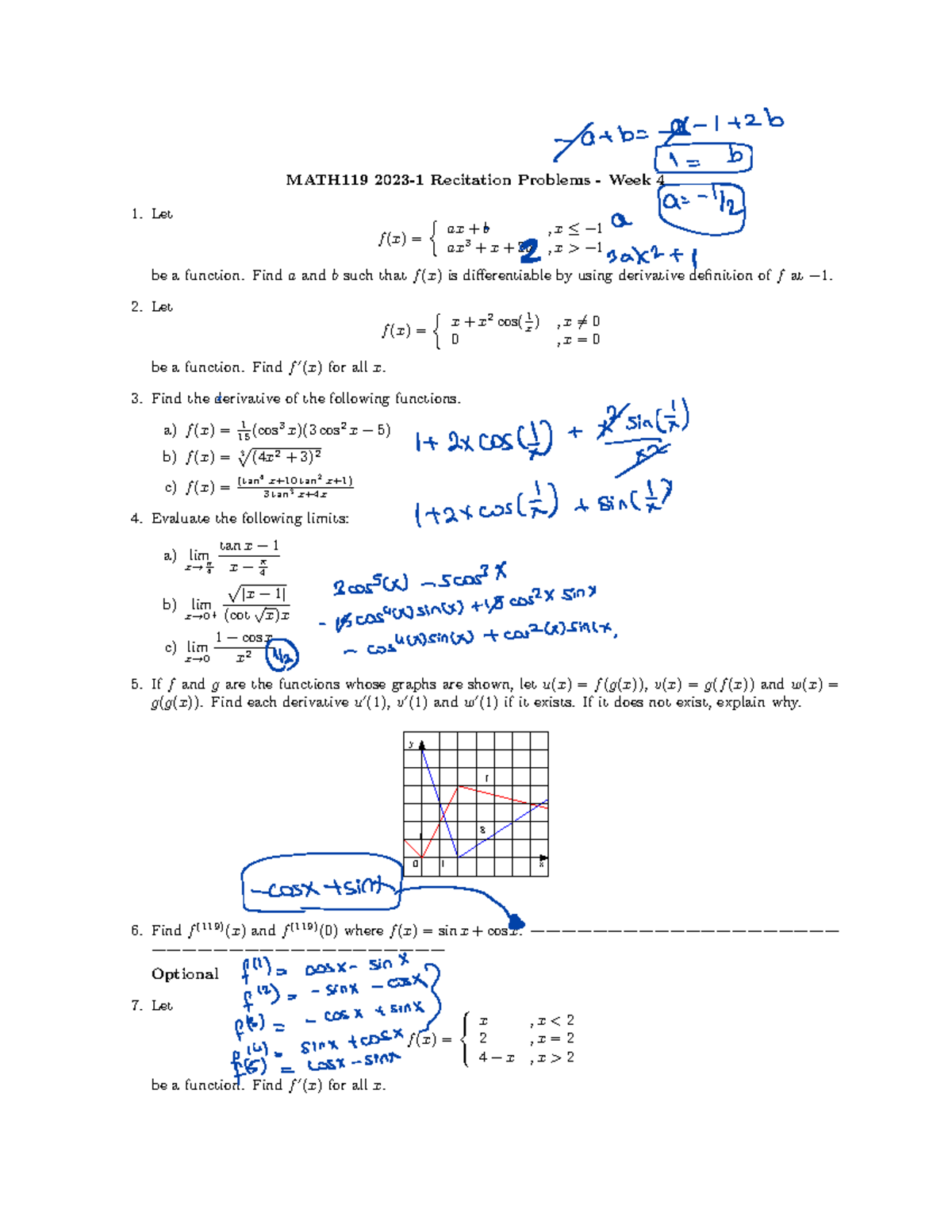 MATH 119 2023-1 Recitation Week 04 - MATH119 2023-1 Recitation Problems - Week 4 Let f (x ...