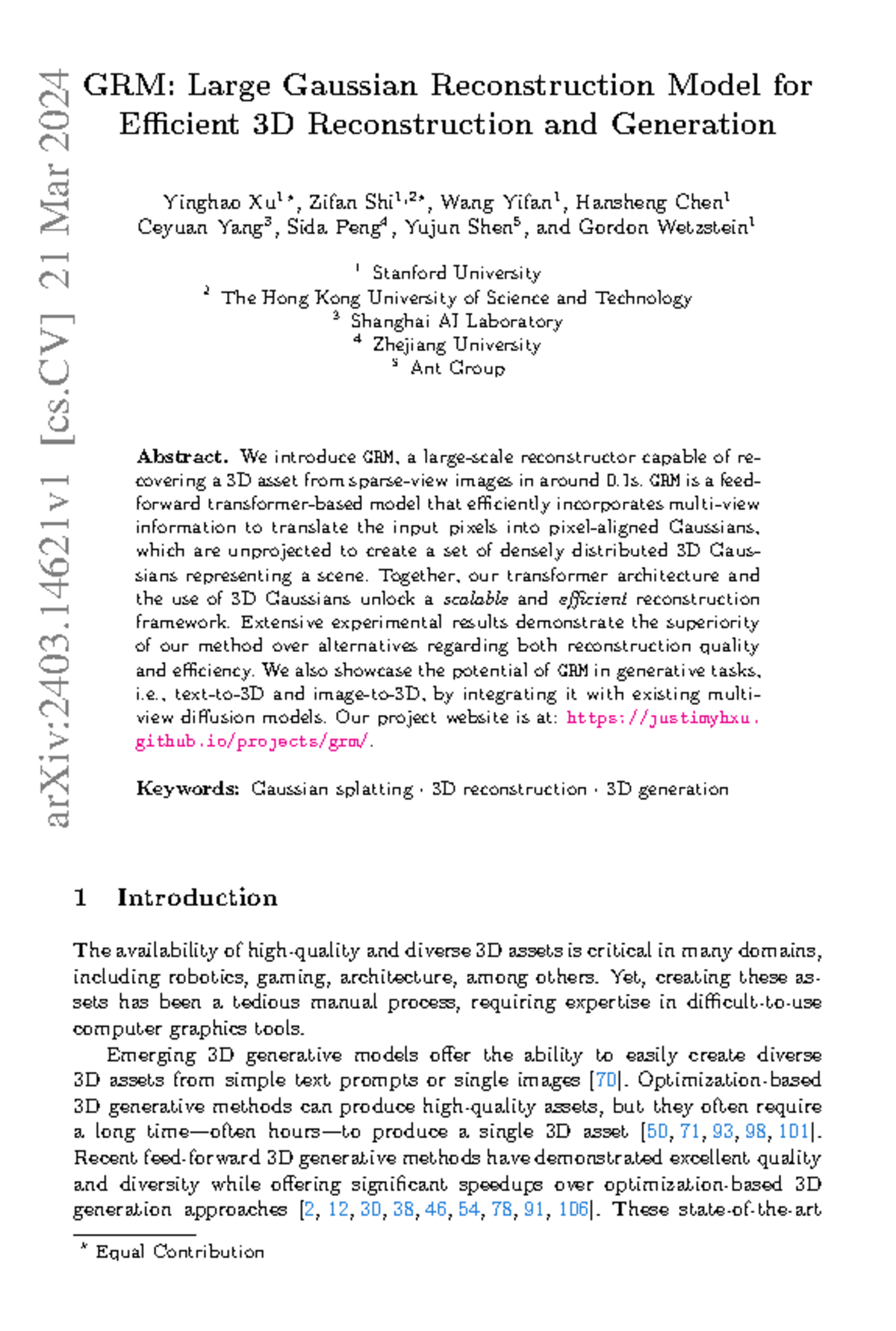 2403 - ASDF - GRM: Large Gaussian Reconstruction Model for Efficient 3D ...