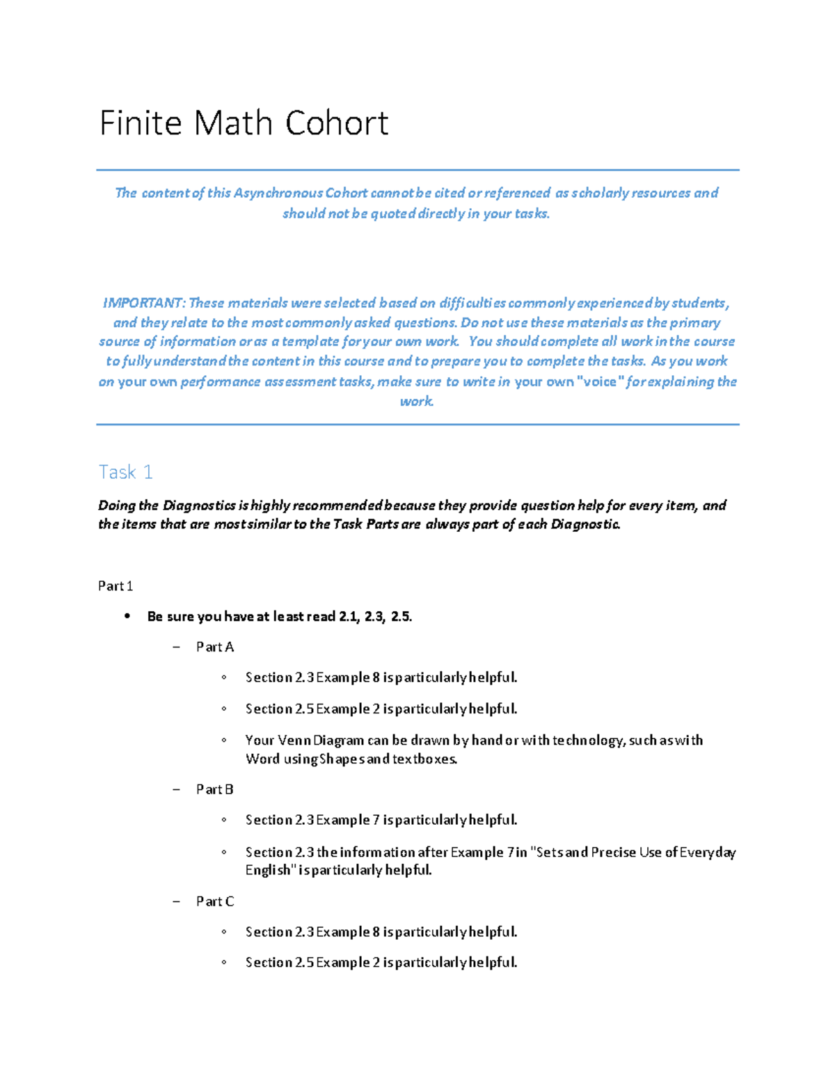 Finite Math Cohort - Finite Math Cohort The content of this ...