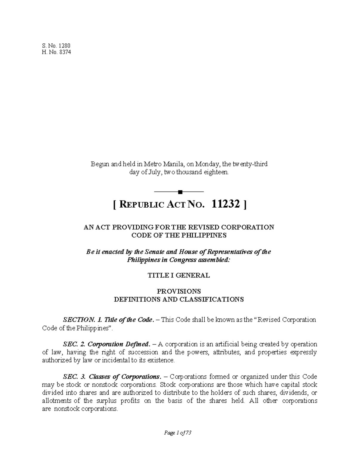 2019 Legislation RA-11232- Revised- Corporation-CODE-2019 - Page 1 of ...