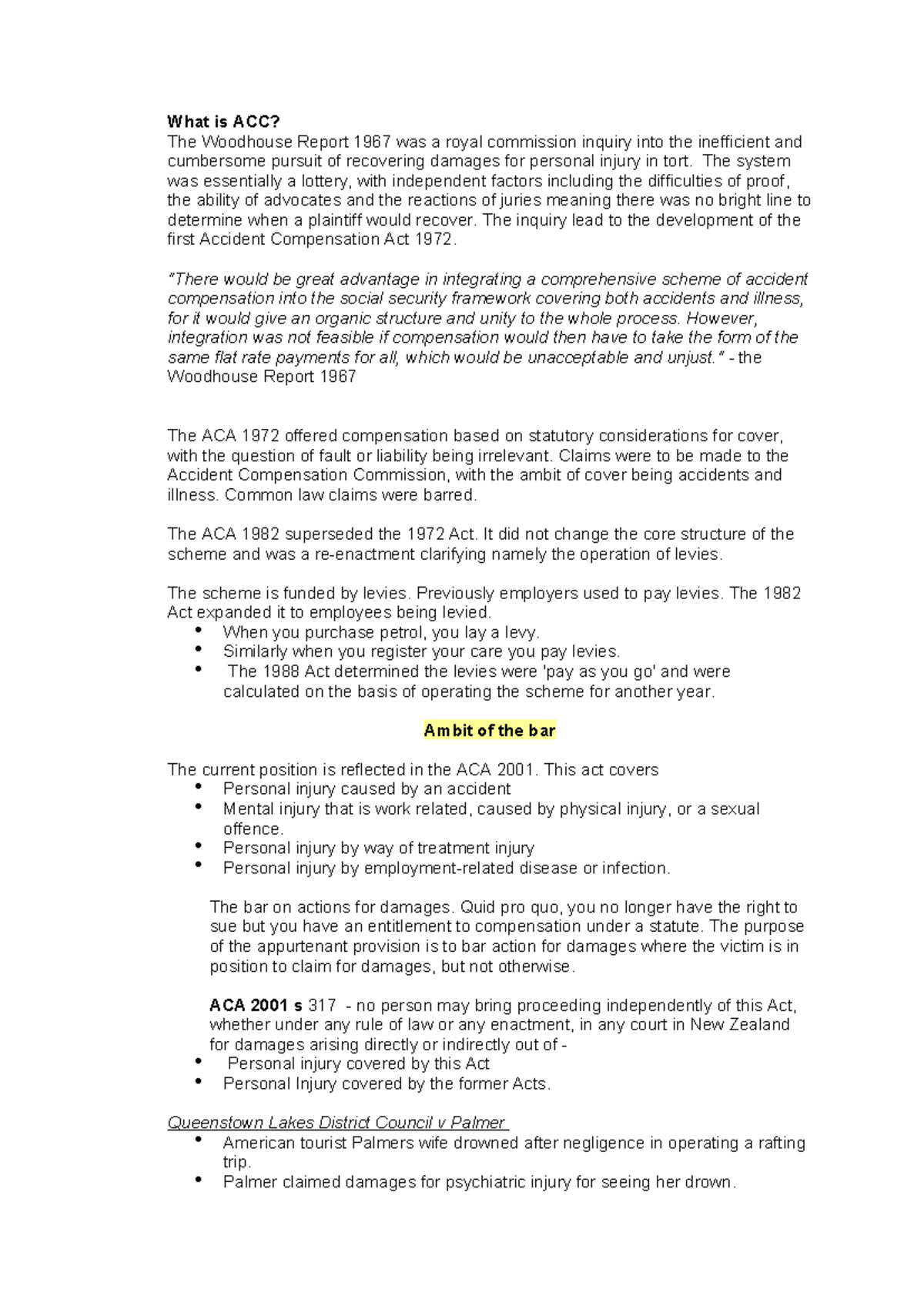 ACC Summary - ACC notes from 2023 final torts exam. - What is ACC? The ...