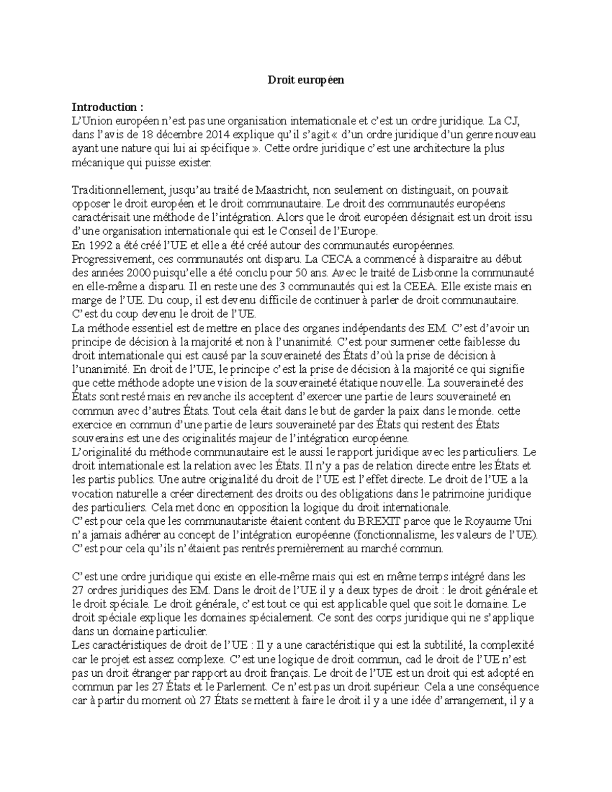 Droit européen CM - ssss - Droit européen Introduction : L’Union ...