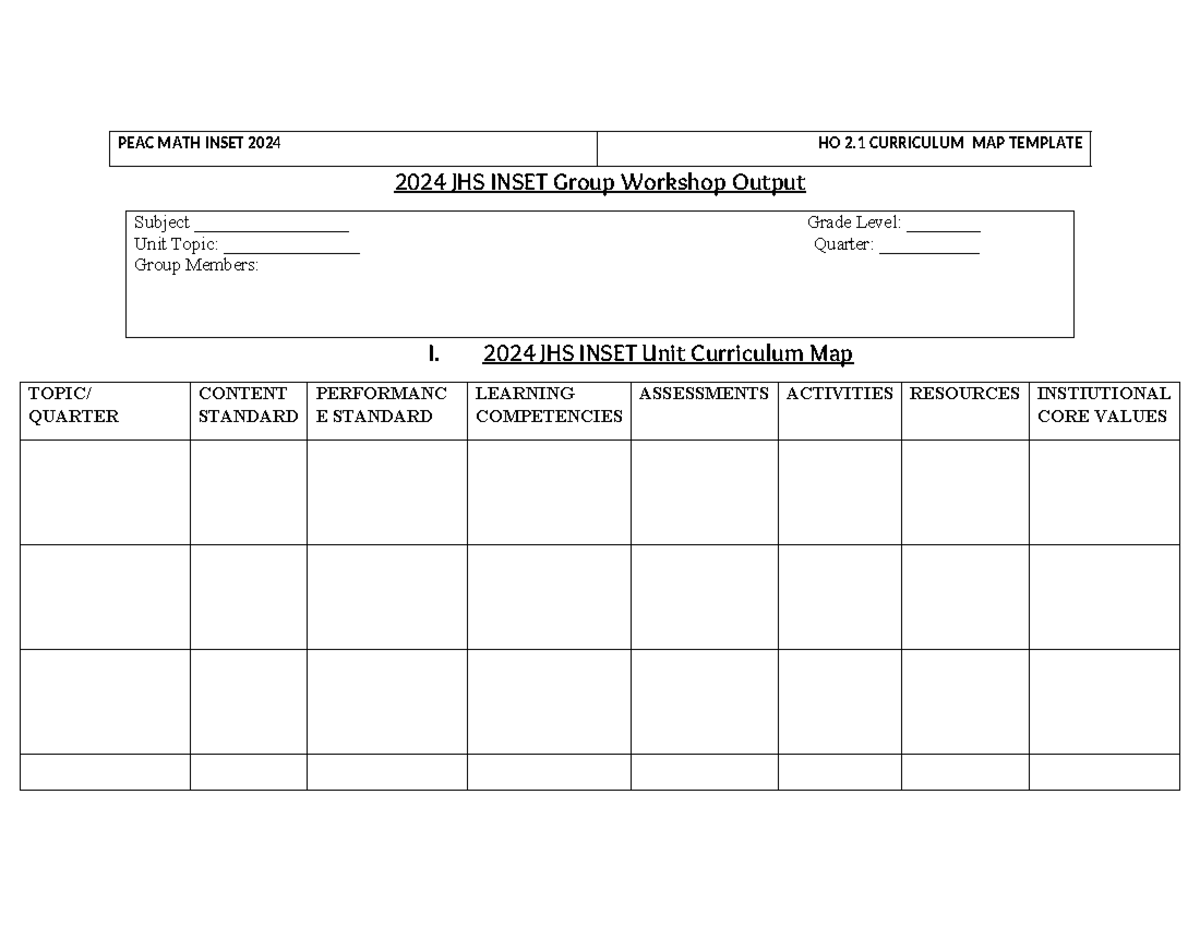 MATH-2 - None - BSED- Mathematics - PEAC MATH INSET 2024 HO 2 CURRICULUM MAP TEMPLATE 2024 JHS ...