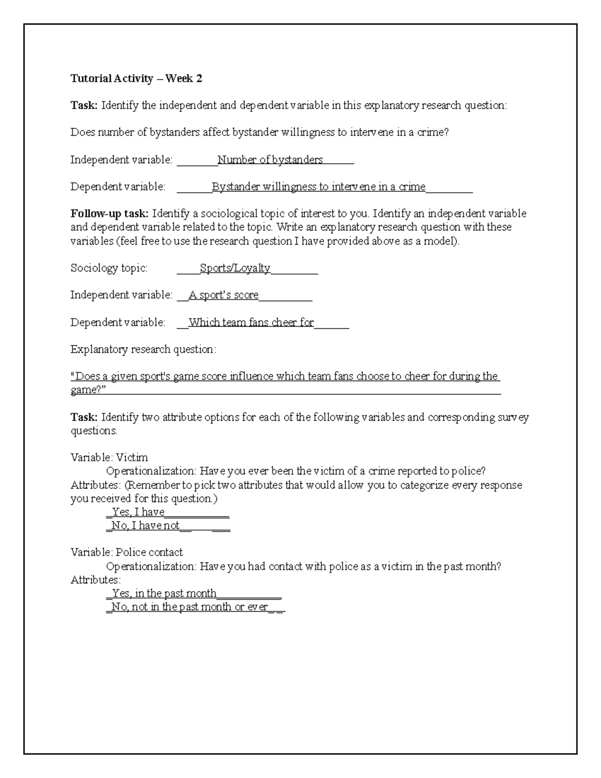 Tutorial Assignment 1a Woksheet 2 Tutorial Activity Week 2 Task Identify The Independent