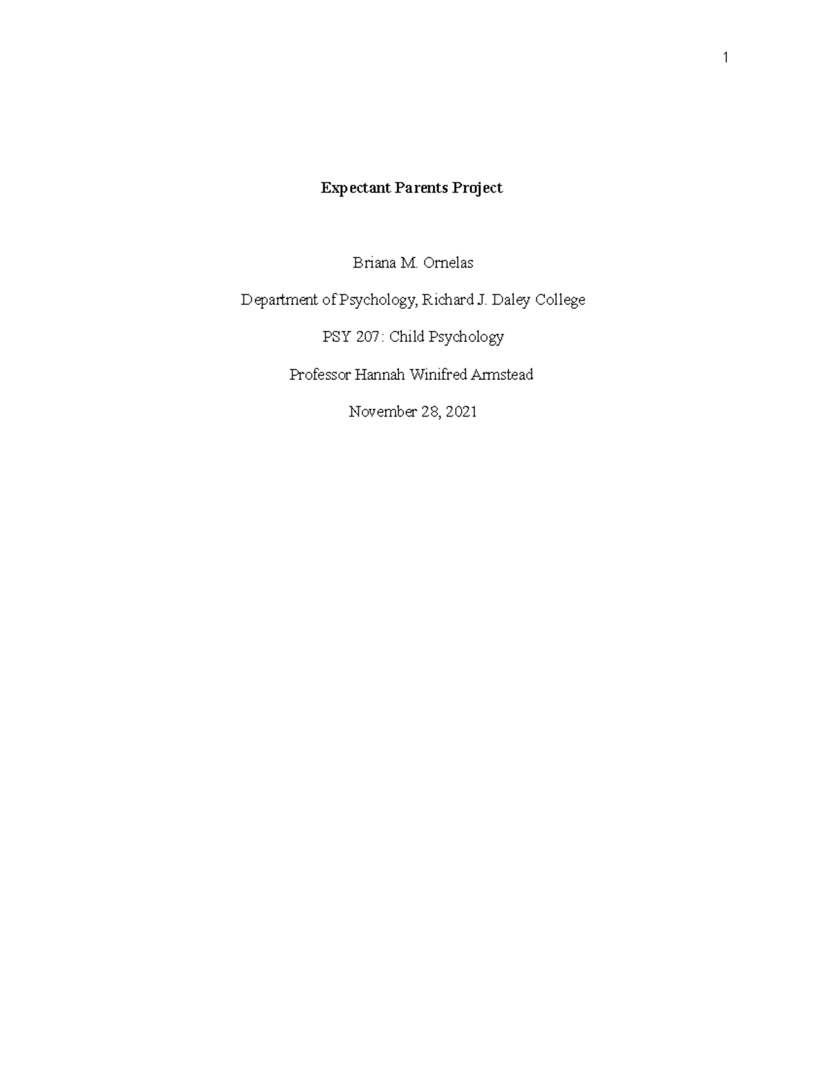 Psy 207 Ornelas Apa Reference List 1 Expectant Parents Project Briana