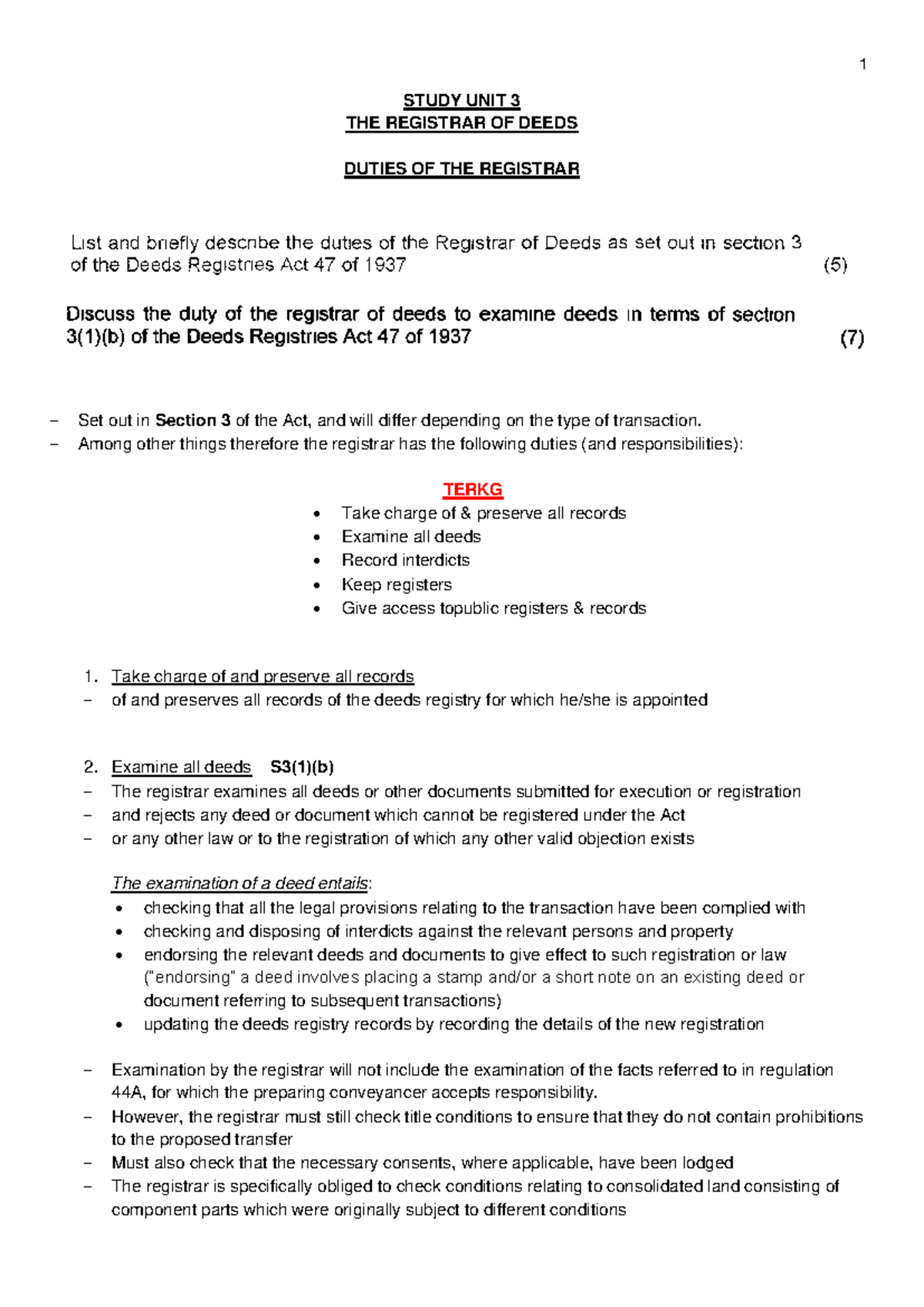Study UNIT 3-2015 0610-3 - STUDY UNIT 3 THE REGISTRAR OF DEEDS DUTIES ...