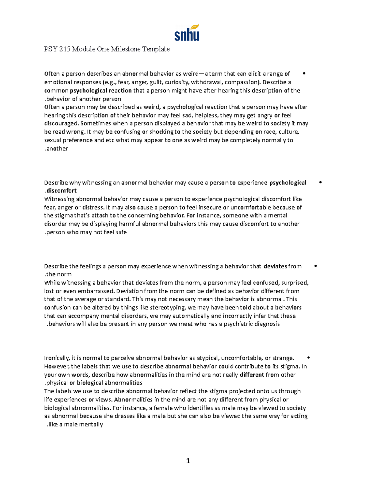 Psy 215 Module One Milestone Template Psy 215 Module One Milestone Template Often A Person