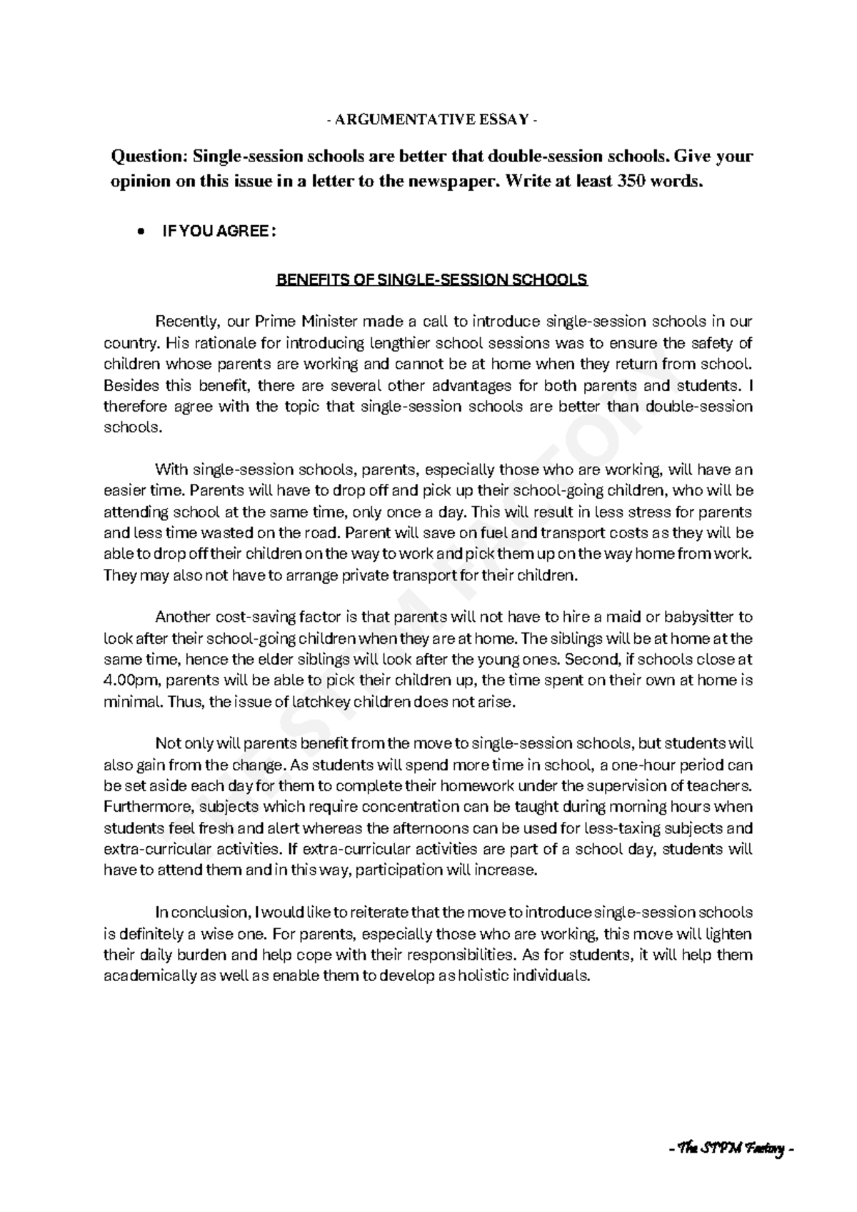 Sample Of Argumentative Essay - THE STPM FACTORY - ARGUMENTATIVE ESSAY ...