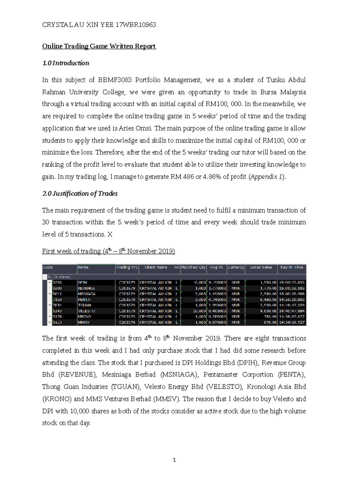 PM Online Trading Game Written Report - Online Trading Game Written ...
