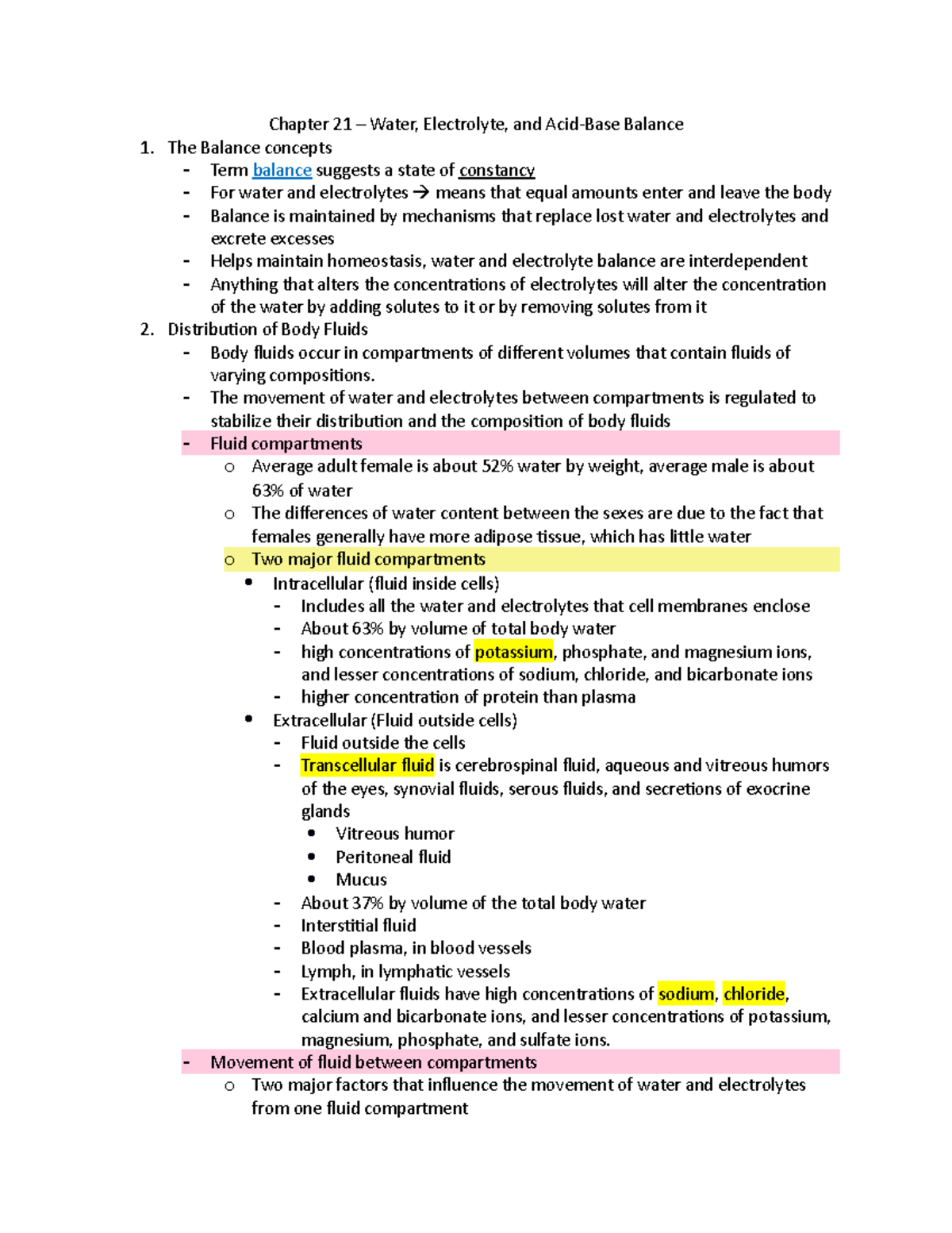 Chapter 21 – Water, Electrolyte, and Acid-Base Balance - Chapter 21 ...