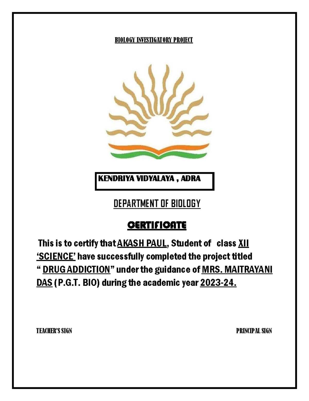 Biology Investigatory Project - BIOLOGY INVESTIGATORY PROJECT ...