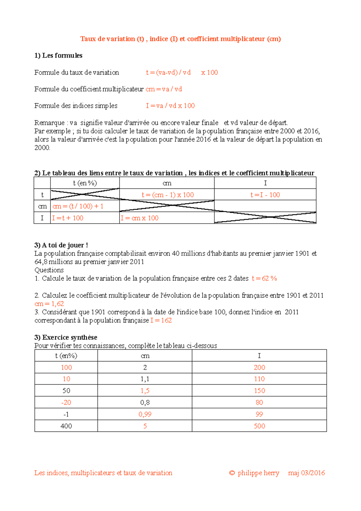 Exos x - Exos - Taux de variation (t) , indice (I) et coefficient ...