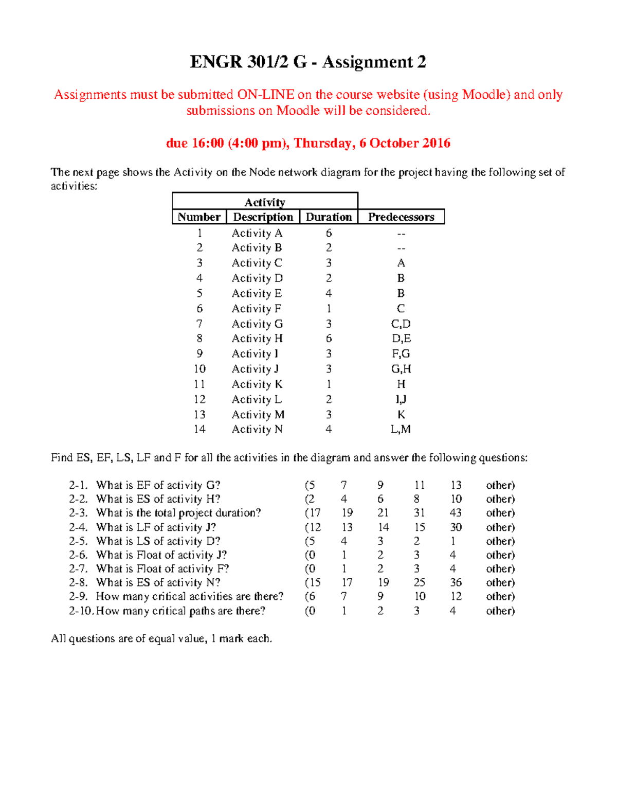 Assign 2 Seminar assignments - ENGR G Assignment 2 Assignments must be submitted on the course ...