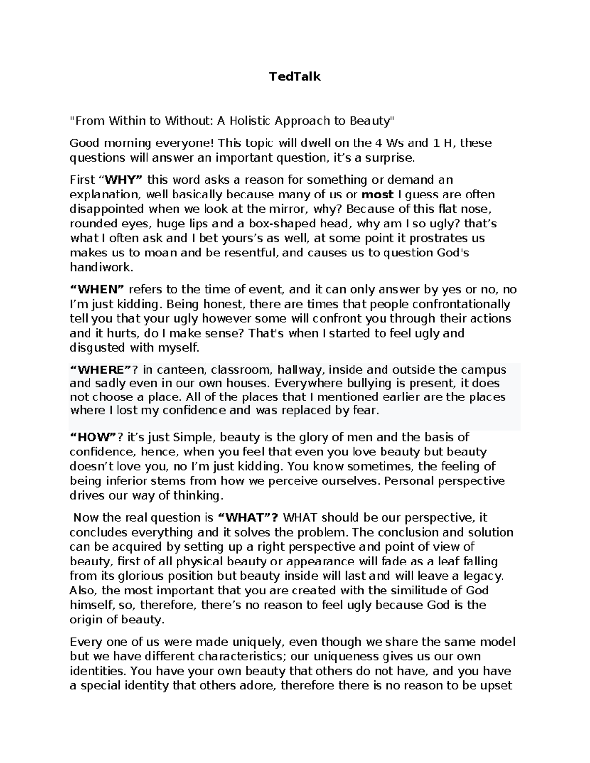 Ted Talk - TedTalk "From Within to Without: A Holistic Approach to ...