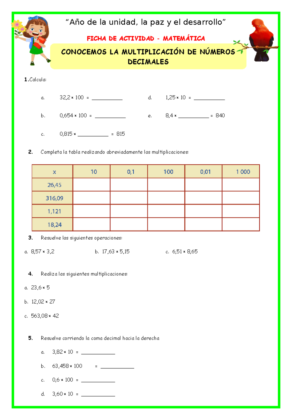 Ficha-LUN-MAT- Conocemos LA Multiplicación DE Números Decimales - FICHA ...