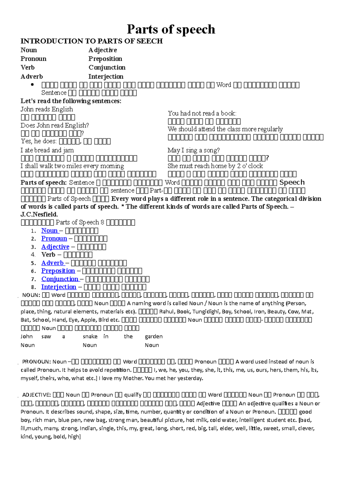 Parts of speech - eweerr - Parts of speech INTRODUCTION TO PARTS OF ...
