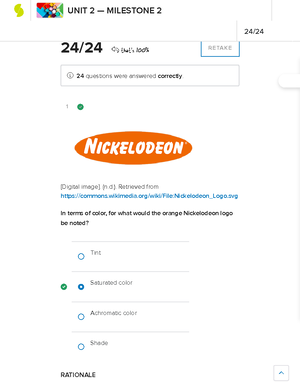 Unit 1 Milestone - Visual Communications 81% - 1 CONCEPT → Color 21 / ...