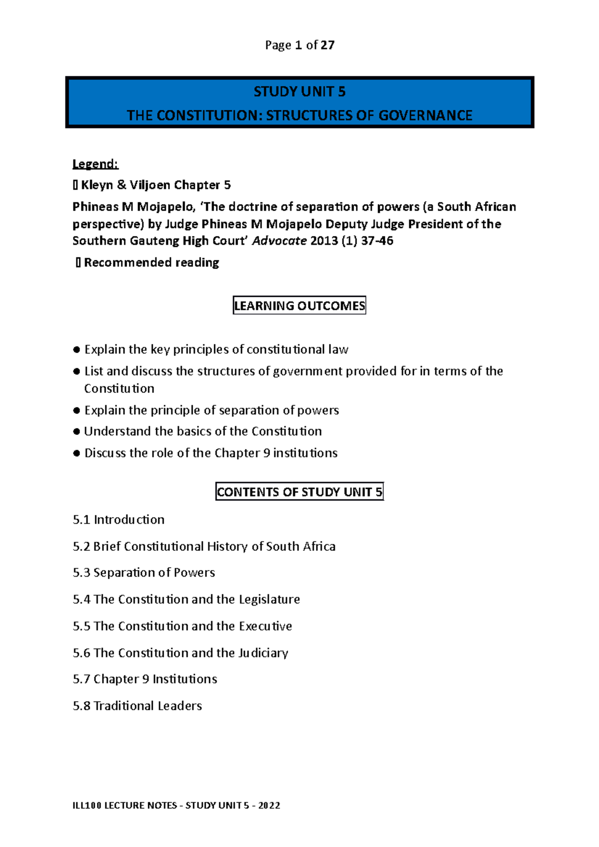 ILL100 Lecture Notes - Study UNIT 5 - 2022 - STUDY UNIT 5 THE ...