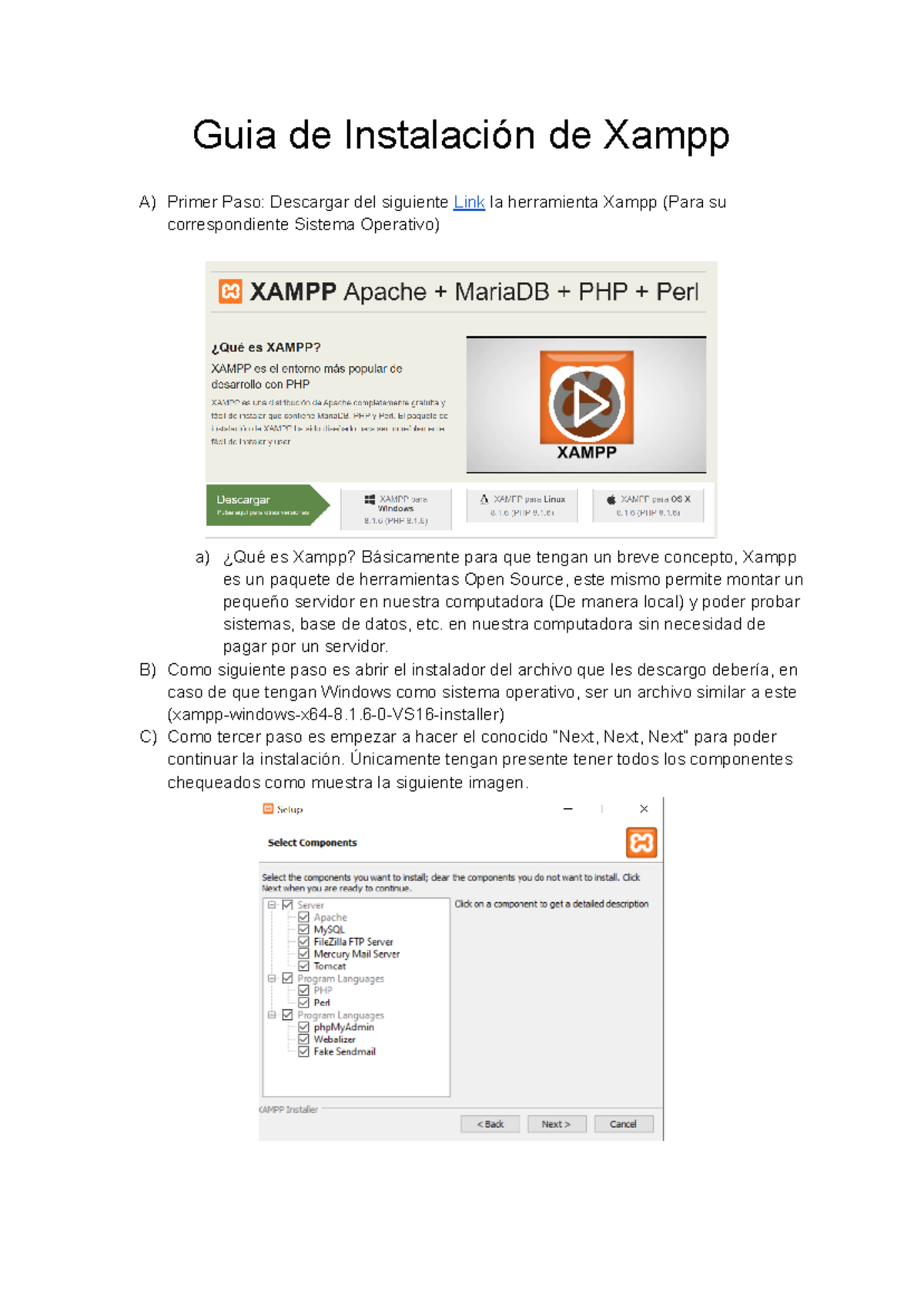 Instalación de Xampp - Guia de Instalación de Xampp A) Primer Paso ...