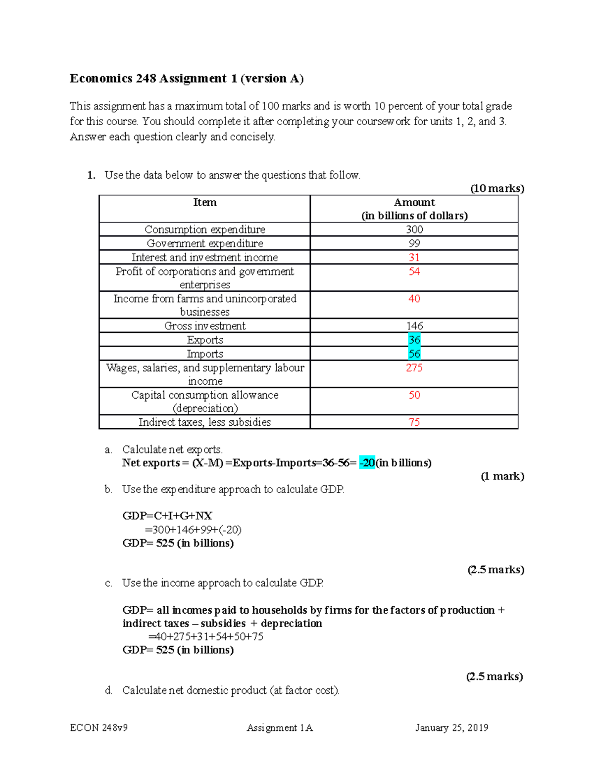 ECON 248v9 Assignment 1A - ECON 355 - SAIT Polytechnic - Studocu