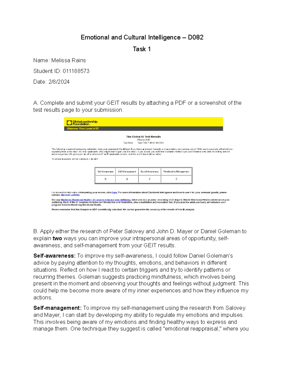 Emotional and Cultural Intelligence Task 1 - Emotional and Cultural ...