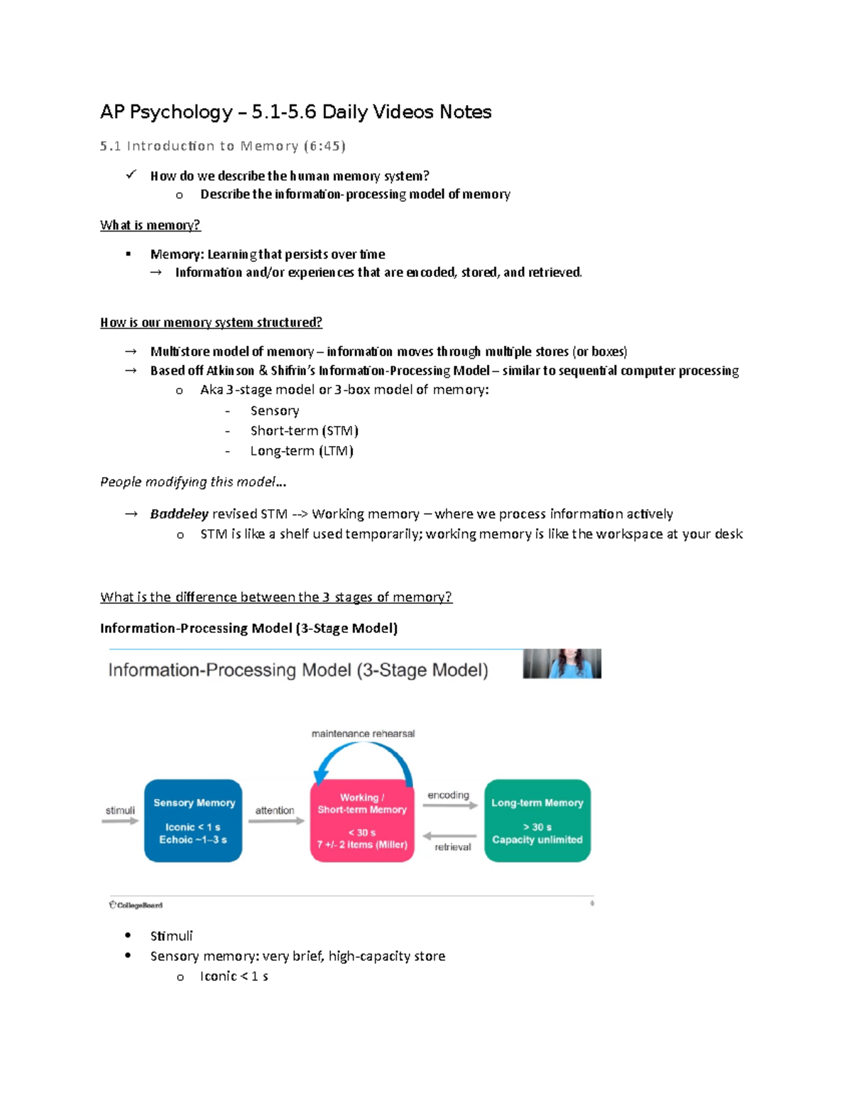 AP Psychology - AP Daily Videos 5.1-5.6 Notes - AP Psychology – 5.1-5 ...