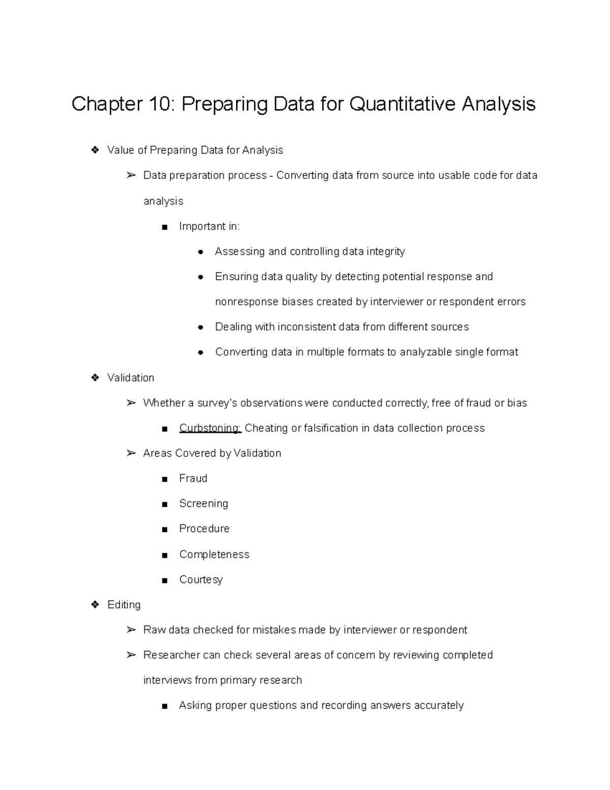 MKTG330 Chapter 10 - Chapter 10: Preparing Data for Quantitative Analysis Value of Preparing ...