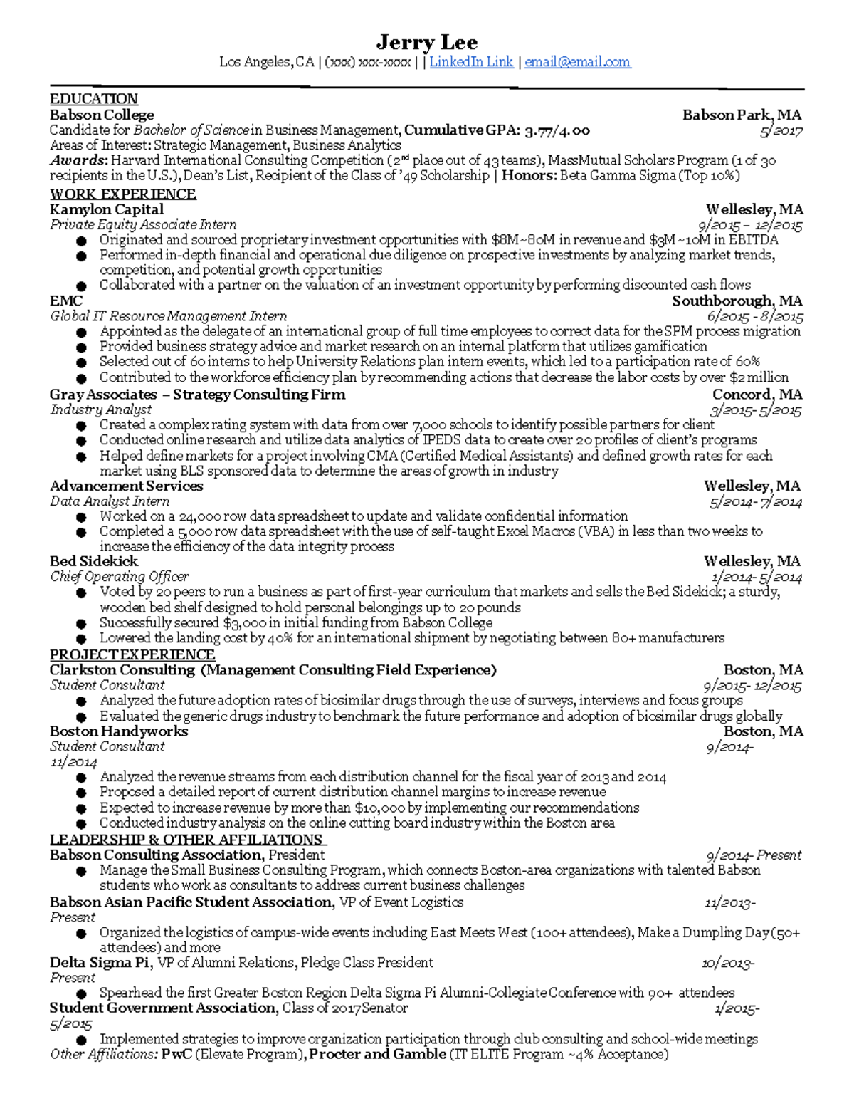 Jerry's Resume (Google Intern Resume) - Jerry Lee Los Angeles, CA | (xxx) xxx-xxxx | | LinkedIn ...