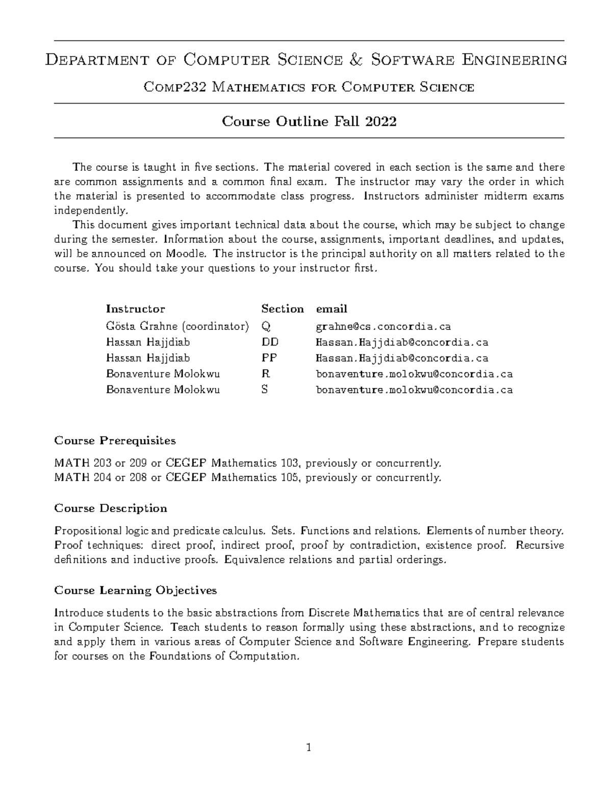 COMP 232-outline-Fall2022 - Department of Computer Science & Software ...