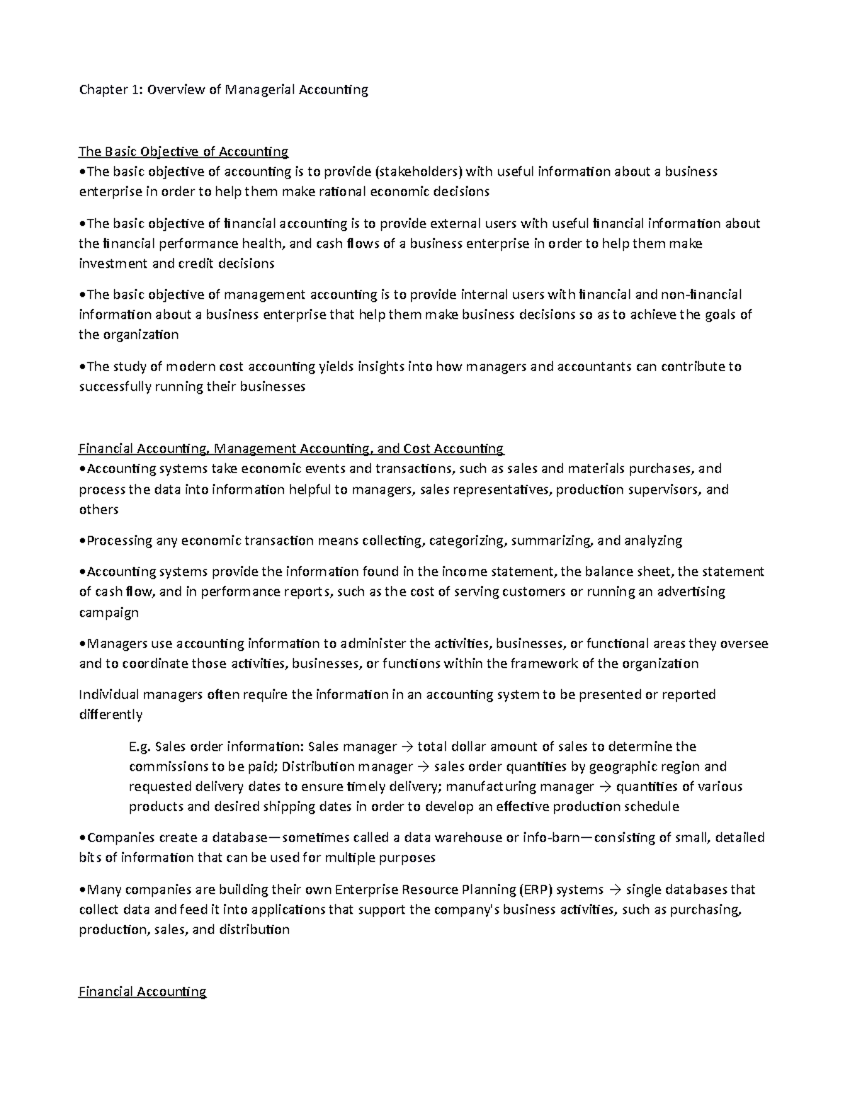 Chapter 1 Overview of Managerial Account - Chapter 1: Overview of ...