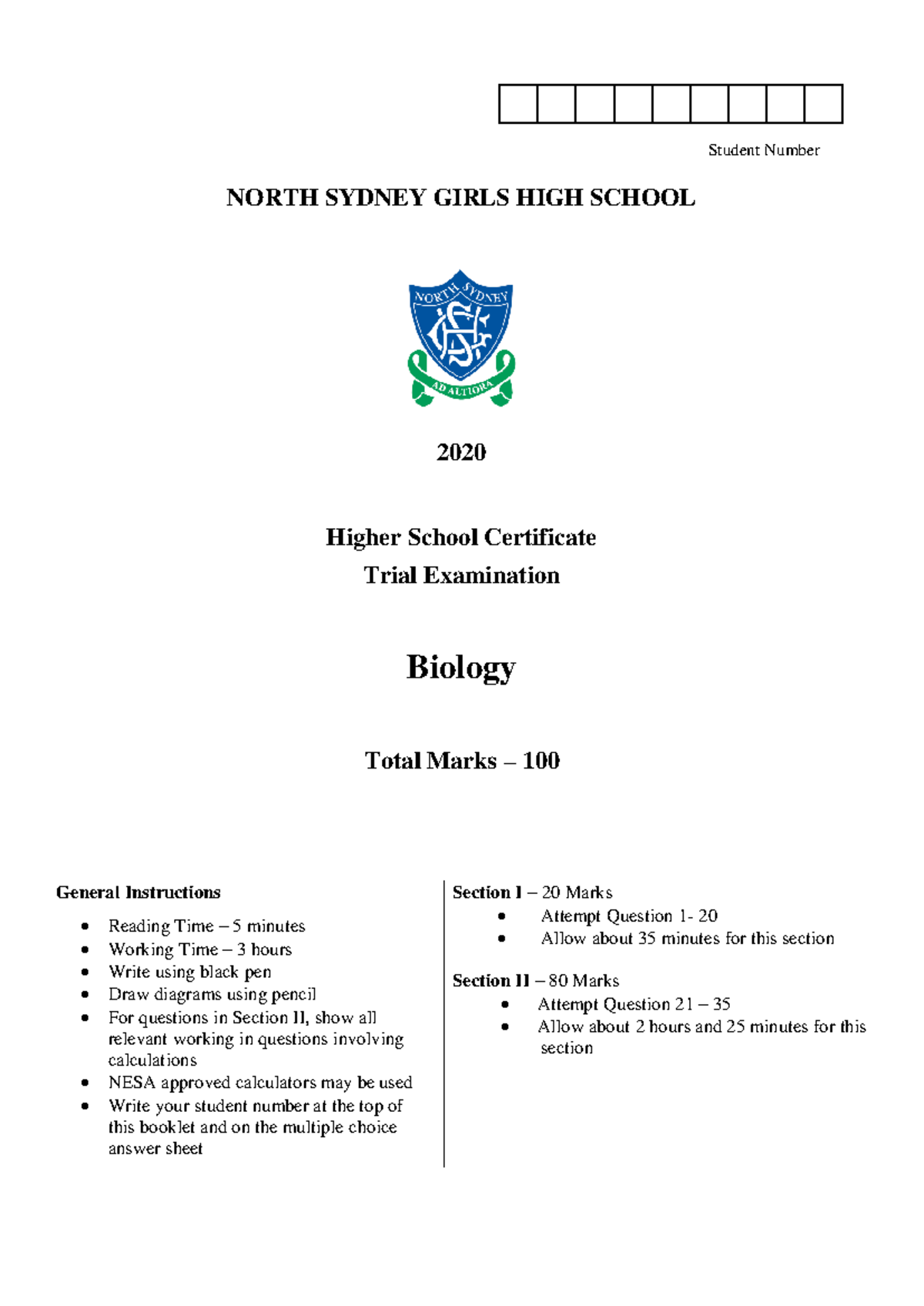 North Sydney Girls 2020 Biology Trials & Solutions - NORTH SYDNEY GIRLS ...