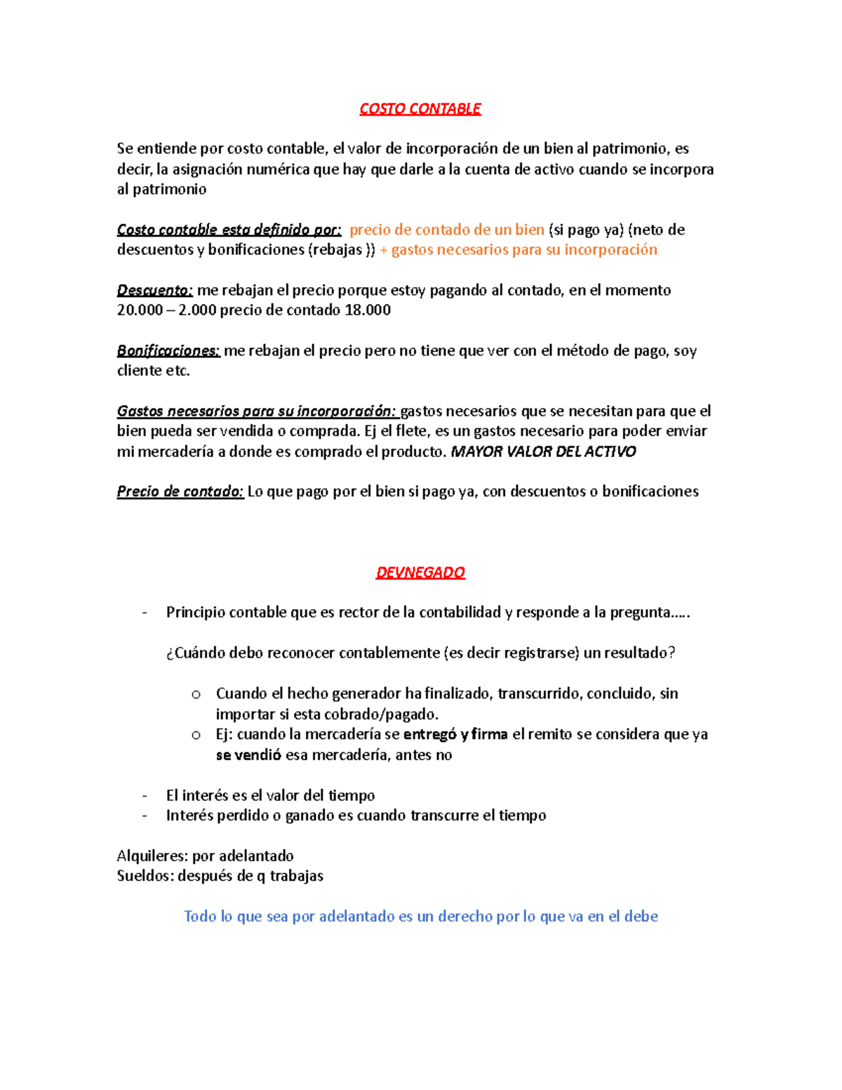 Costo contable y devengar - COSTO CONTABLE Se entiende por costo ...