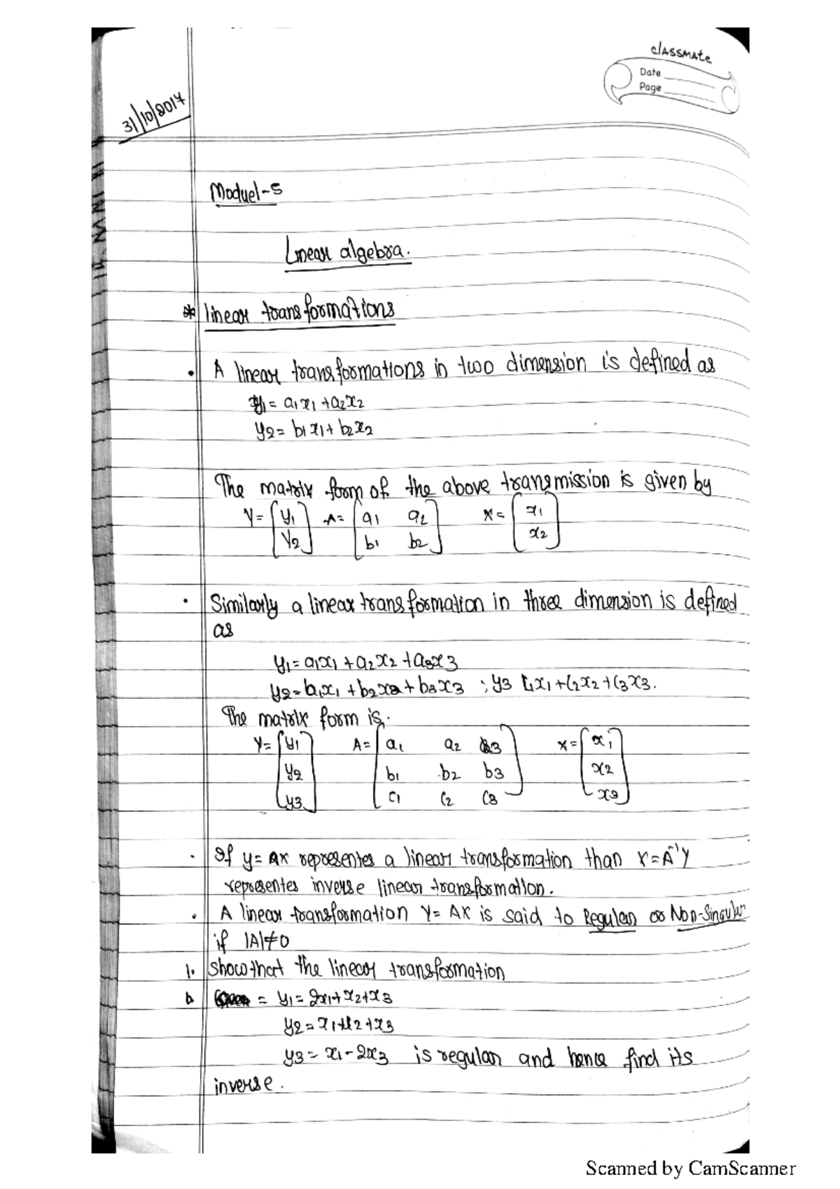 M1 module 5 Module -5 Linear Algebra - Mechanical Engineering - Studocu