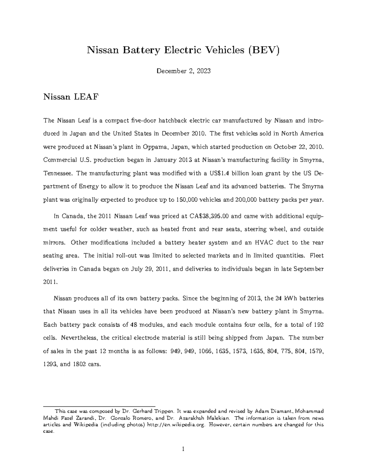 Case2 Statement - Nissan Battery Electric Vehicles (BEV) December 2 ...