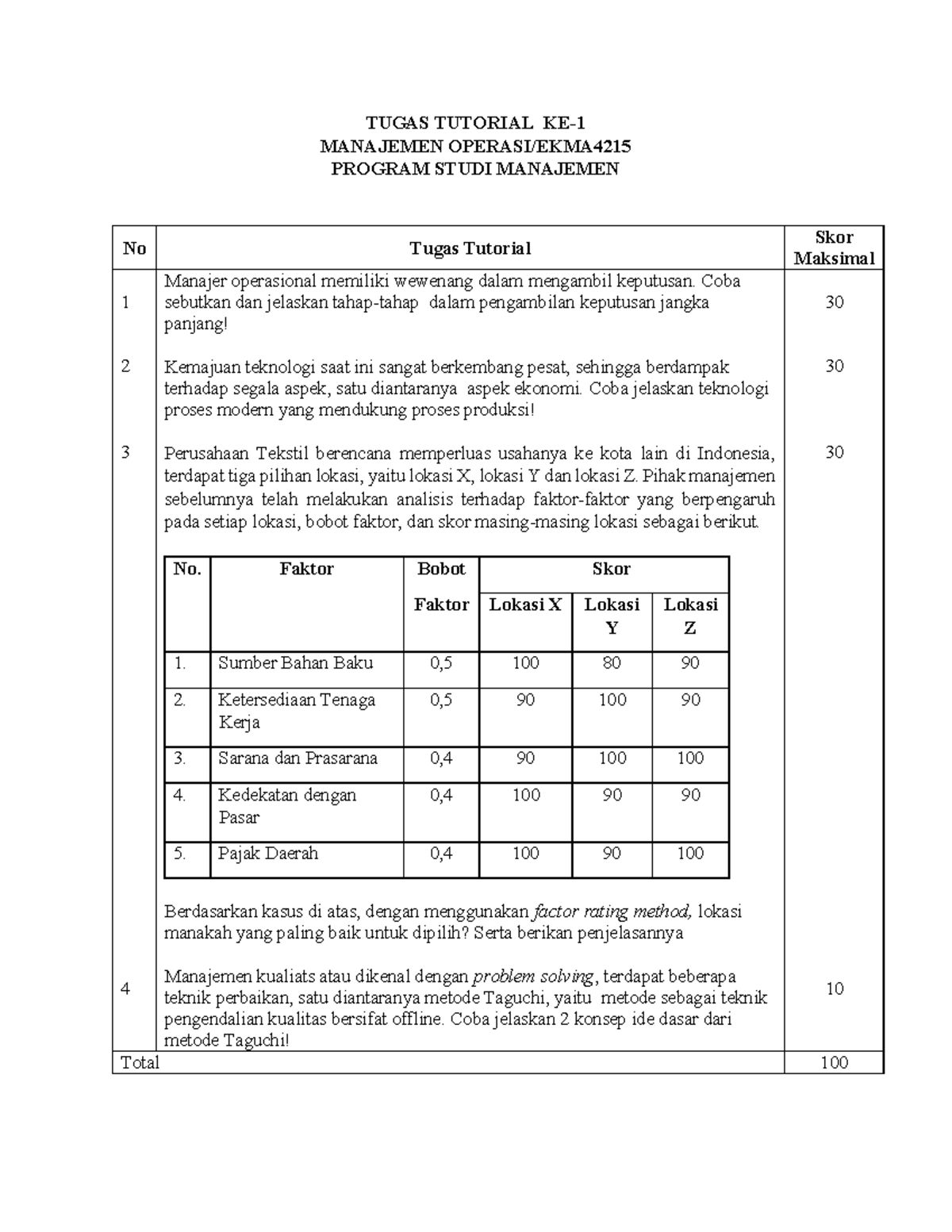 Manajemen Operasi Chandra - TUGAS TUTORIAL KE- MANAJEMEN OPERASI/EKMA PROGRAM STUDI MANAJEMEN No ...