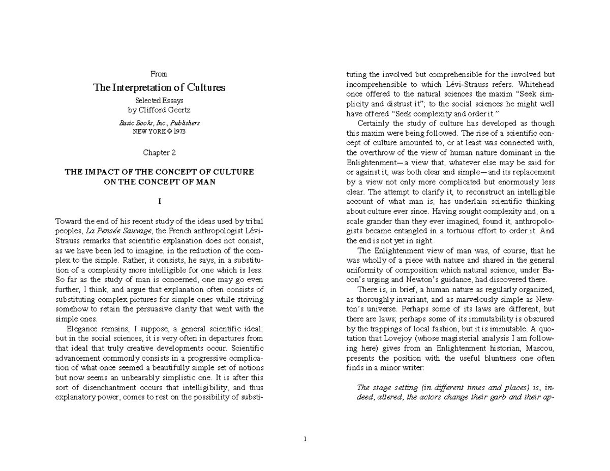 Geertz - PDF - From The Interpretation of Cultures Selected Essays by ...