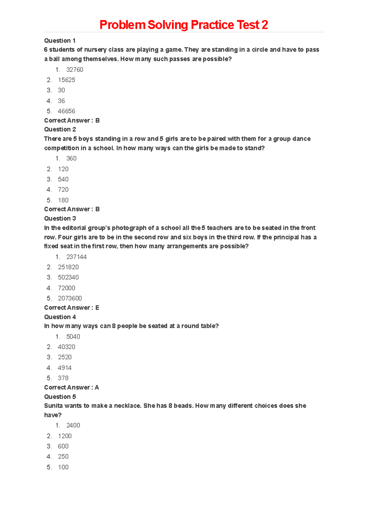 Problem Solving Practice Test 02 - They are standing in a circle and ...