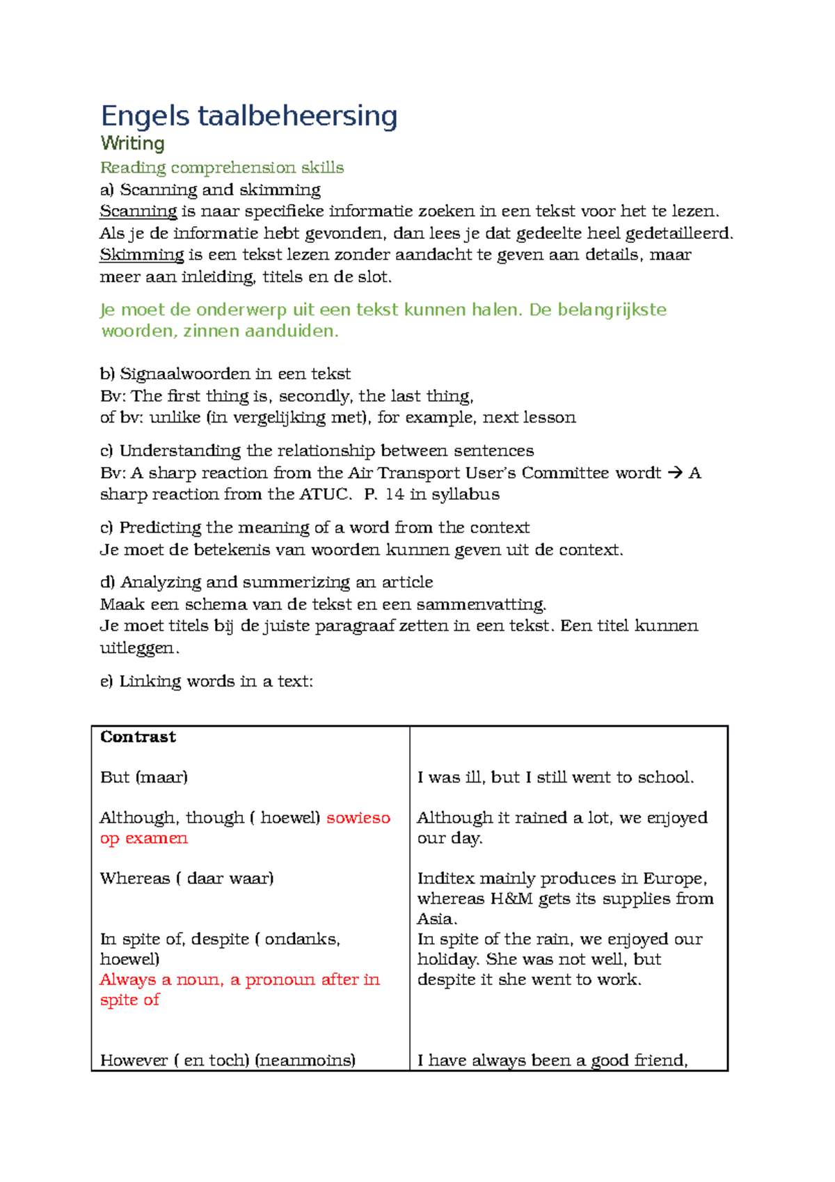 Engels 1 - Toerisme & Recreatie Management - Engels taalbeheersing ...