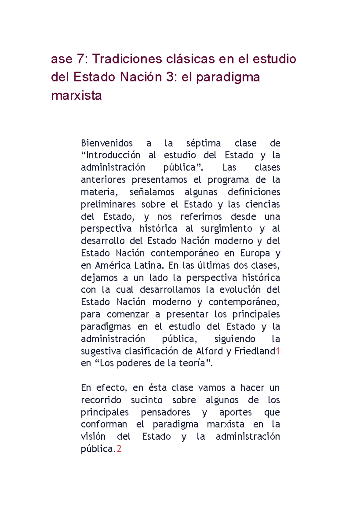 Marxismo - ase 7: Tradiciones clásicas en el estudio del Estado Nación ...