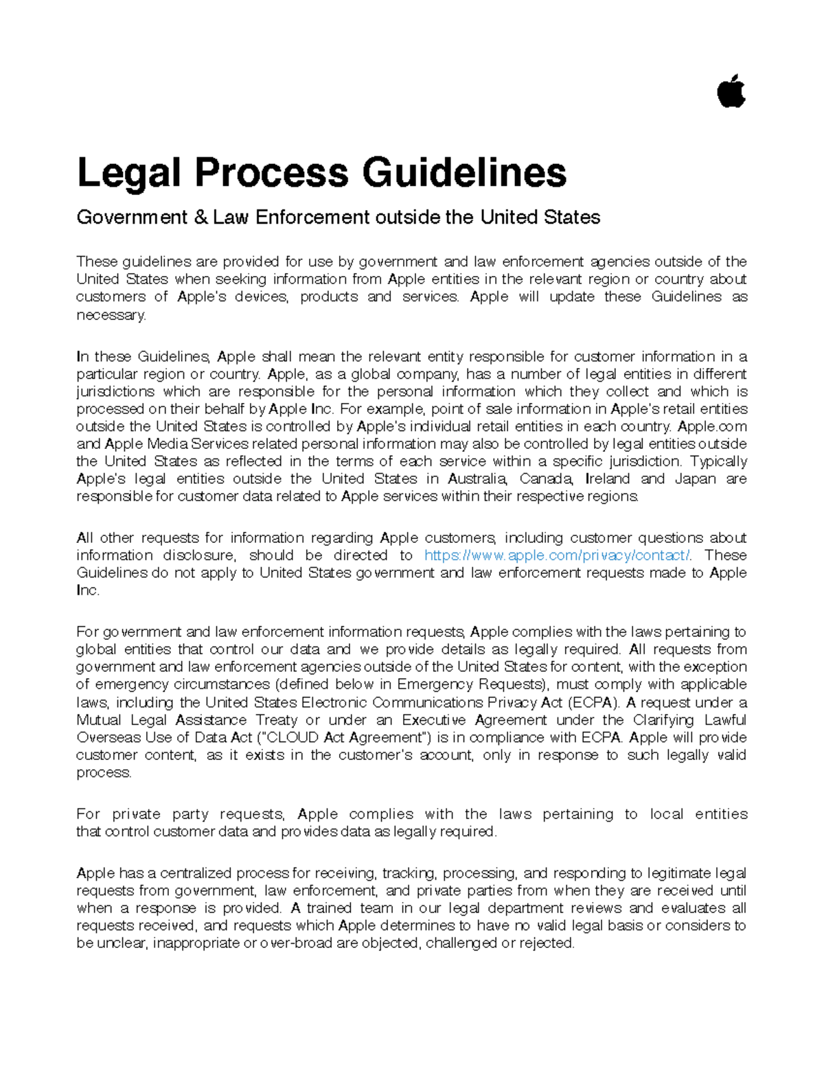 Law enforcement guidelines outside us - Legal Process Guidelines ...