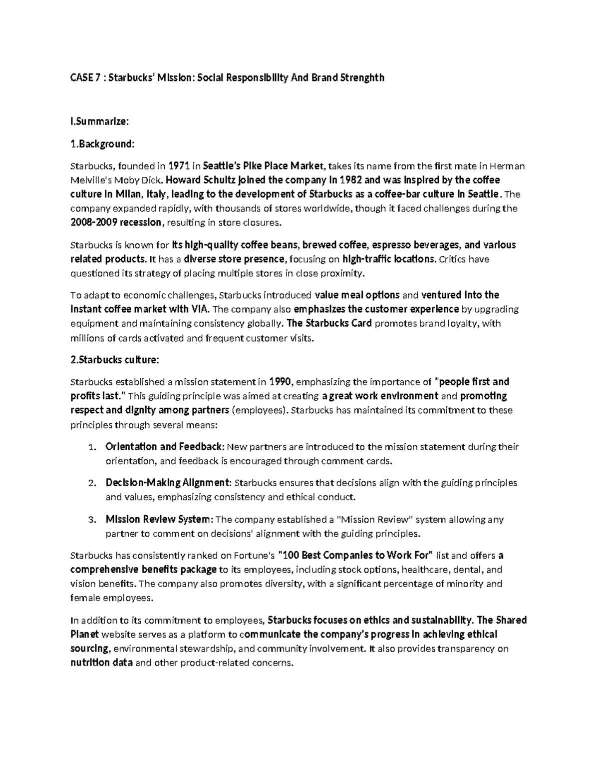 Case 7 Starbucks' Mission - CASE 7 : Starbucks’ Mission: Social ...