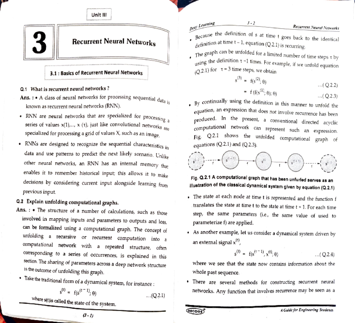 DL Decode Unit 3-6 - wwwg Unit lI 3- Recurrent Neural Networks Deep Leaning Becausese thethe ...
