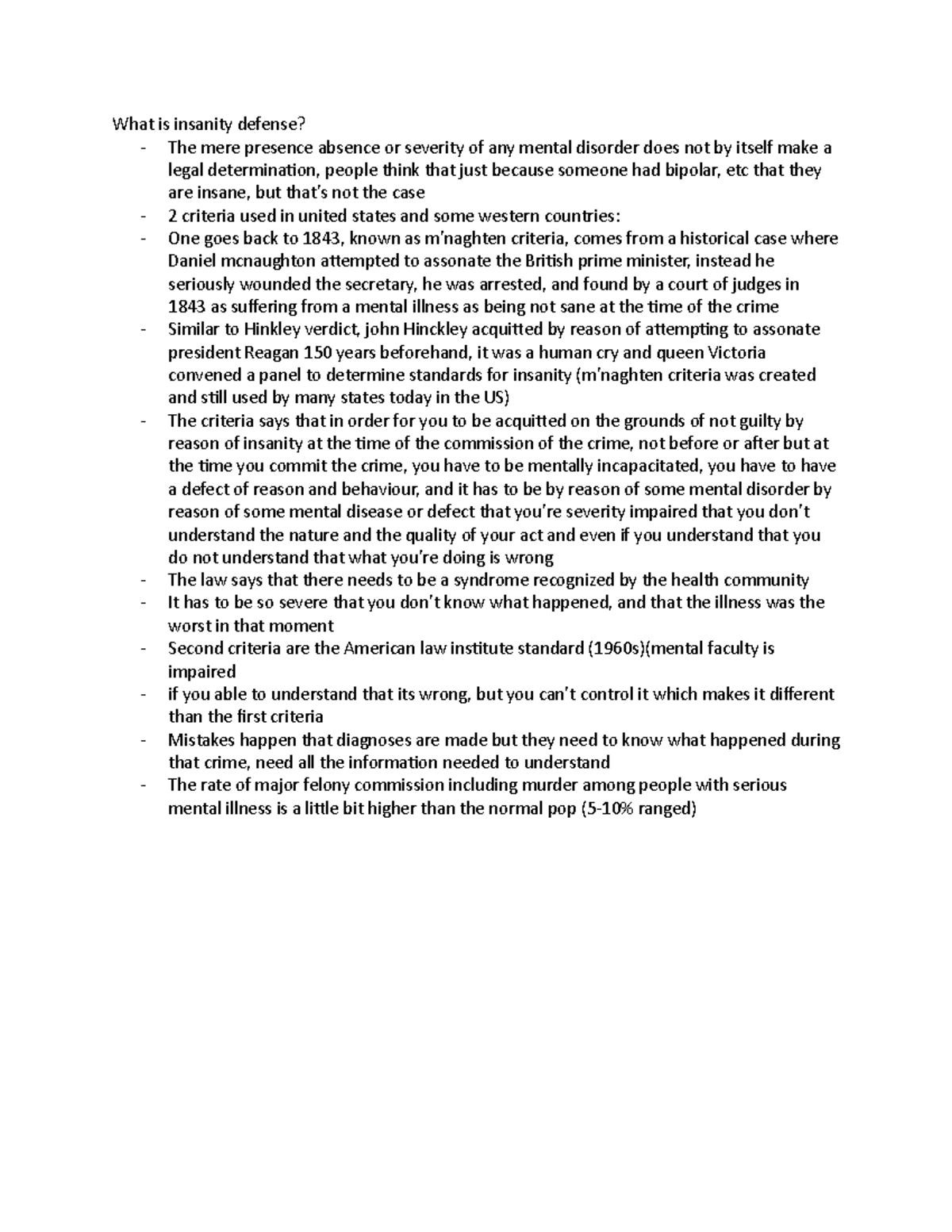 What is insanity defense - Studocu