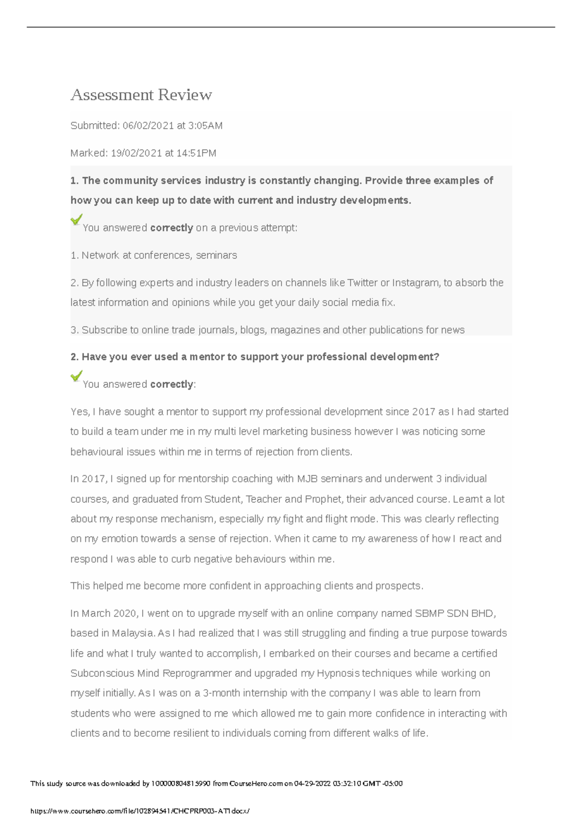 ASSIGNMENT OF THE COOKERY COURSE AND ANOTHER - Assessment Review ...